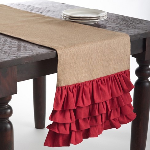 Saro Lifestyle Ruffle Design Jute Table Runner, 16"x90", Red : Target