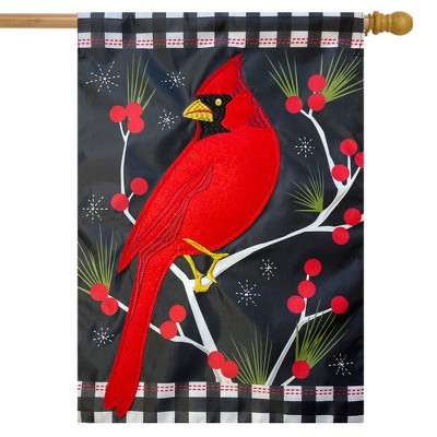 Winter Cardinal Applique House Flag 40" x 28" Briarwood Lane
