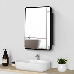 Zeus & Ruta 20" x 28" Bathroom Medicine Cabinet with Black Metal ...