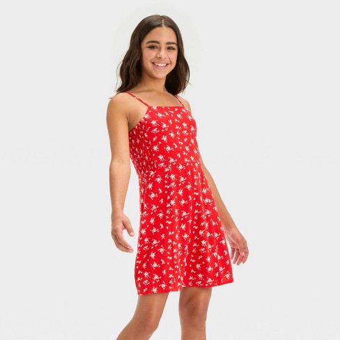 Girls' Fitted Cami Strap Dress - Art Class™ Red Floral Xs : Target