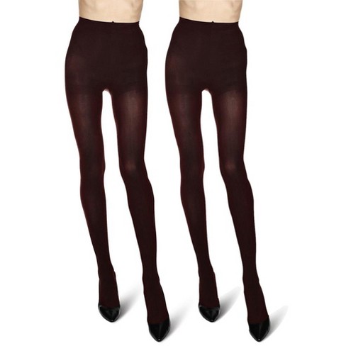 Memoi Control Top Solid Microfiber Tights 2 Pack Wine-black M-l : Target