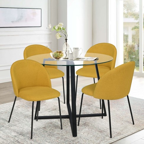Hana + Nano 5-piece Round Clear Glass Dining Table Set With 4 Yellow ...