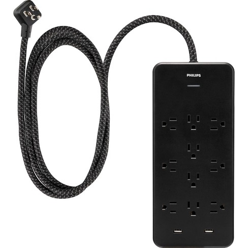 Philips 10-outlet Surge 6' Braided Cord 2880j 2 Usb-a - 2.4a Adapter ...