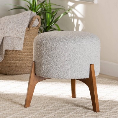 Elkie Fabric And Wood Ottoman Footstool Light Gray/walnut Brown ...