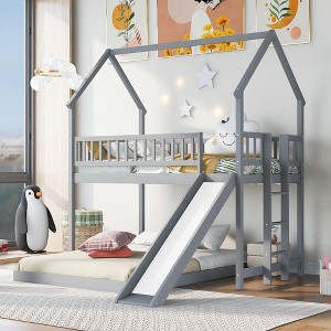 Xiyuyeu Twin Over Full Bunk Bed With Guardrail And Slide,modern Noise Reduced House Loft Bed ...
