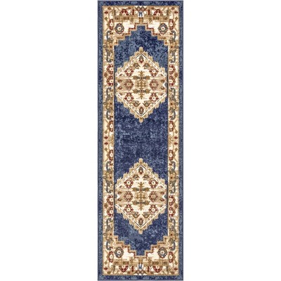 Nourison Grafix Vintage Traditional Medallion Indoor Rug Navy Gold 2'3 ...