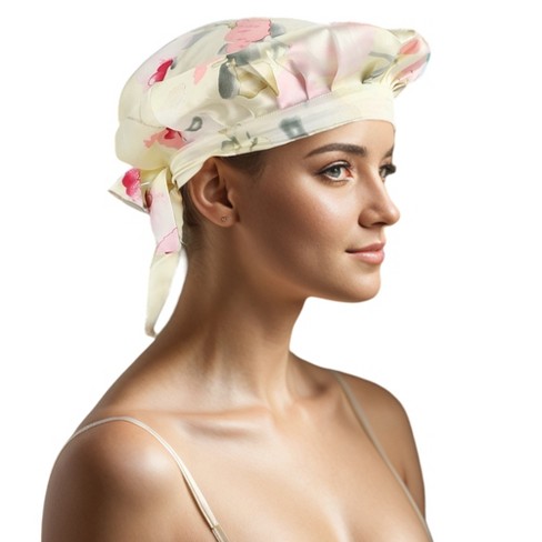 Unique Bargains Faux Silk Floral Hair Bonnet Light Yellow 1 Pc : Target