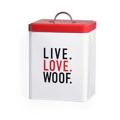 Amici Pet Live Love Woof Metal Storage Canister, 208 Oz. , White Red ...