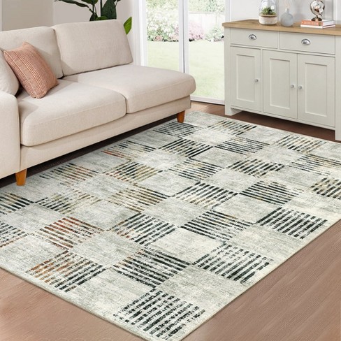 Modern Abstract Area Rug Machine Washable Farmhouse Checkered Throw ...