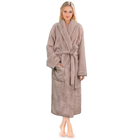 Pavilia Premium Womens Plush Soft Robe Fluffy Warm, Fleece Faux Shearling Shaggy Bathrobe (taupe ...