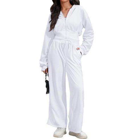 Allegra K Women's Outfits Tracksuits Casual Cropped Hoodie Wide Leg ...