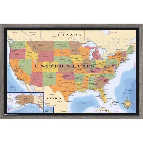 Trends International Map - Usa Time Zones Framed Wall Poster Prints ...