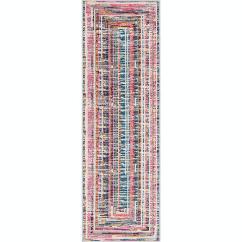 Well Woven Merle Geometric Border 2'3" X 7'3" Runner Fuchsia Area Rug ...