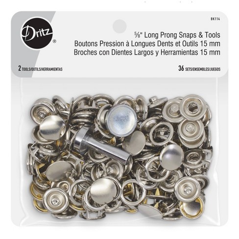 Dritz 36ct Snaps Long Prong & Tools Nickel: Metal Sewing Fasteners ...