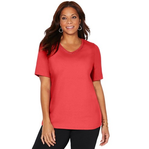 Catherines Women's Plus Size Suprema Crochet V-neck Tee - 6x, Soft ...