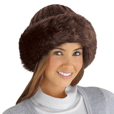 Collections Etc Faux Fur Trimmed Winter Fashion Hat : Target