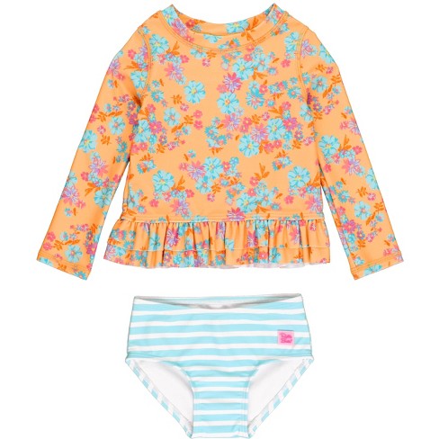 Rufflebutts Girls Long Sleeve Ruffle Hem Upf50+ Rash Guard Bikini ...