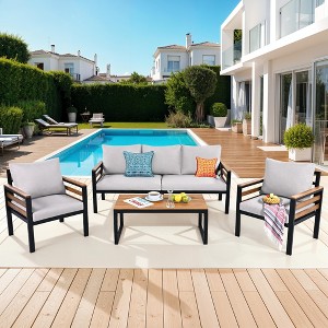 4-Piece Outdoor Patio Conversation Set with 3-Seater Sofa + 2 Chairs ...