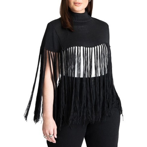 Eloquii Women's Plus Size Fringe Half Sweater - 14/16, Black Onyx : Target