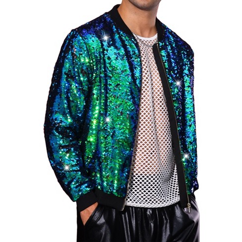 Lars Amadeus Men's Halloween Zip Up Party Disco Metallic Shiny Sequin ...