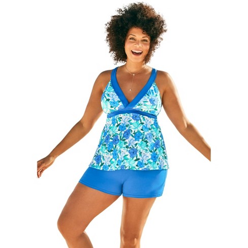 Swimsuits For All Women’s Plus Size Longer Length Surplice Tankini Top ...