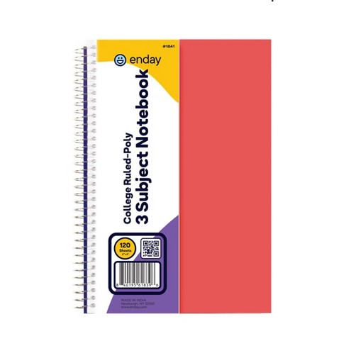 Enday 6 X 9 3 Subject Spiral Notebook With Poly Cover, 120 Count, Red ...