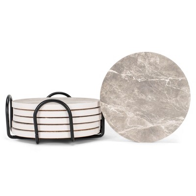 Nat & Jules Marbled Grey 4 inch Ceramic Coasters With Holder 7 Piece ...