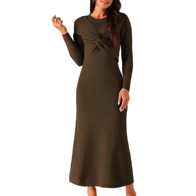 Seta T Women's Long Sleeve Twist Front Sweater A-line Dress Two Pieces ...