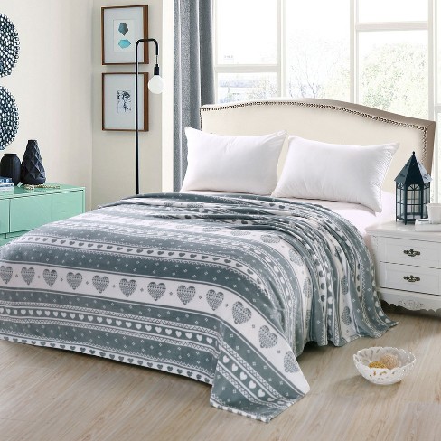 Ultra Warm And Comfy Microplush Heartfelt Blanket - Queen Gray : Target