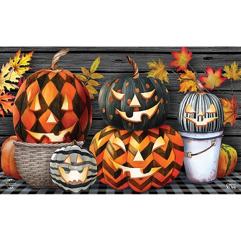 Patterned Jack-o-lanterns Halloween Doormat Checkered 30" X 18 ...