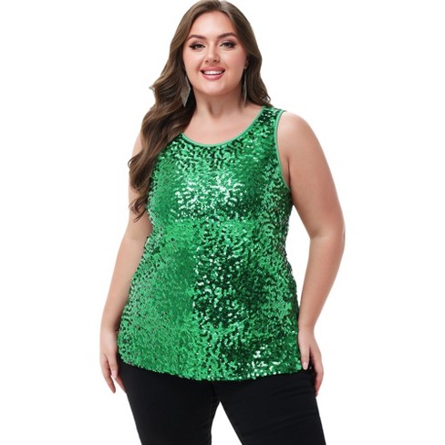 Anna-kaci Women's Plus Size Sequin Tank Top Sleeveless Sparkle Blouse ...