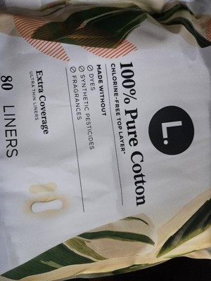 L . Organic Cotton Topsheet Ultra Thin Extra Coverage Panty Liners - 80ct : Target