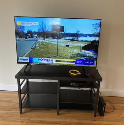 Adjustable Storage Tv Stand For Tvs Up To 50" Black Wood Grain Finish ...