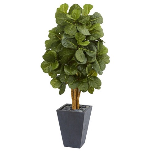 Nearly Natural 5.5’ Fiddle Leaf Artificial Tree In Slate Planter : Target