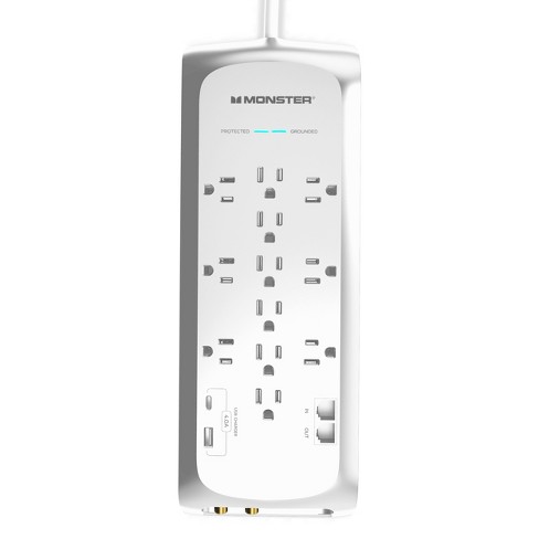 Monster 6ft Heavy Duty White Power Strip And Tower Surge Protector 4050 ...