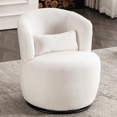 Round Swivel Chair White Faux Shearling - Homepop : Target