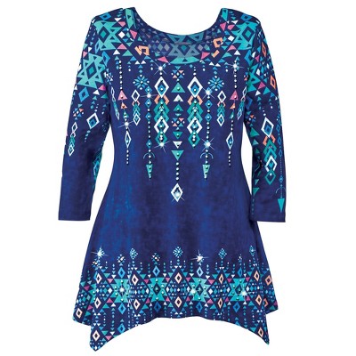 Collections Etc Aztec Inspired Design Scoop Neck Sharkbite Tunic Large ...
