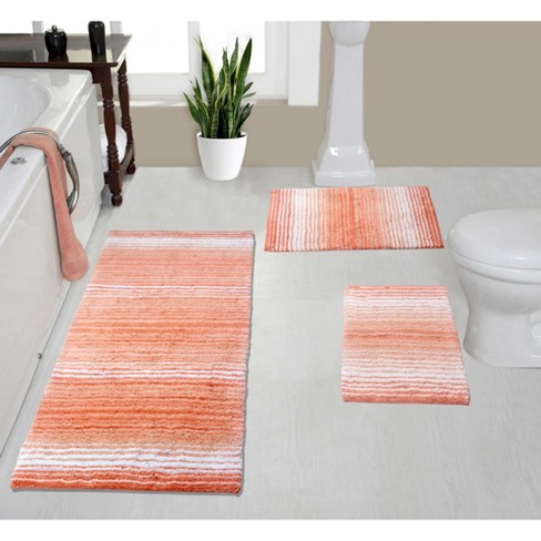 Set Of 3 Gradiation Rug Collection Coral Cotton Tufted Bath Rug Set ...