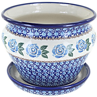 Blue Rose Polish Pottery Roses are Blue Large Flower Pot : Target
