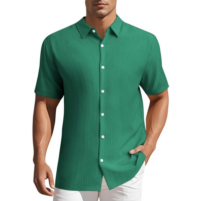 INSPIRE CHIC Men's Point Collar Short Sleeve Button Down Summer Linen ...