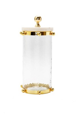 Classic Touch Glass Canister With Gold Mesh Design And Marble Lid, 10"h ...
