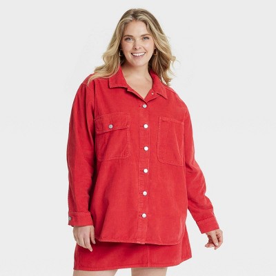 Women's Long Sleeve Corduroy Shacket - Universal Thread™ Red 3x : Target