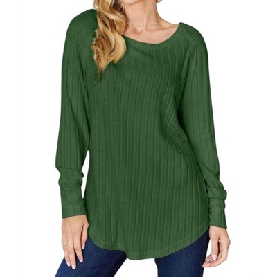 Women's Chic Ribbed Round Neck Slit Tee - Basic Bae : Target