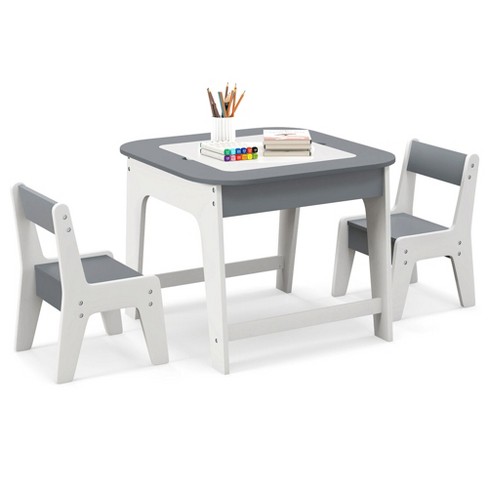 Tangkula 3-in-1 Kids Wooden Table & 2 Chairs Set W/ Storage Detachable ...