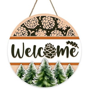 Lomsoe Welcome Pine Tree Blue Front Door Sign Farmhouse Winter Wood ...