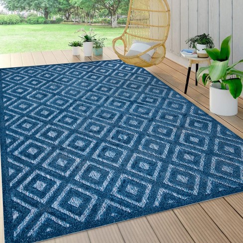 8'x10' Portmany Neutral Diamond Trellis Indoor/outdoor Area Rug, Navy ...