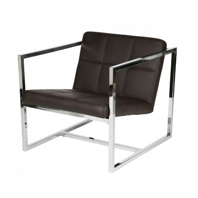 HomeStock 31 in. Brown Faux Leather Arm Chair (1-Piece) of with Metal ...