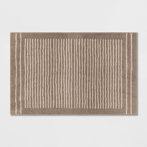 2'6"x4' Washable Knitted Stripe Accent Rug Tan - Threshold™: Indoor Low ...