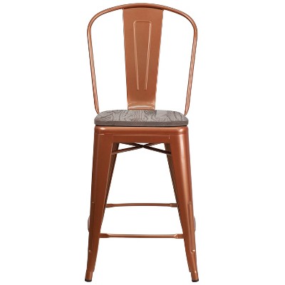 Emma And Oliver 24"h Metal Counter Height Stool With Back And Wood Seat ...