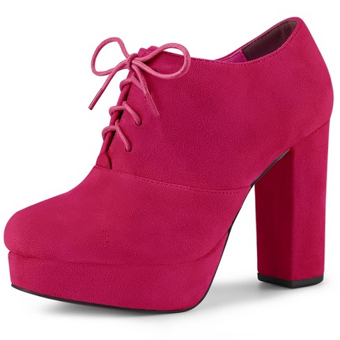 Allegra K Women's Platform Chunky Heel Lace Up Booties Hot Pink 10 : Target